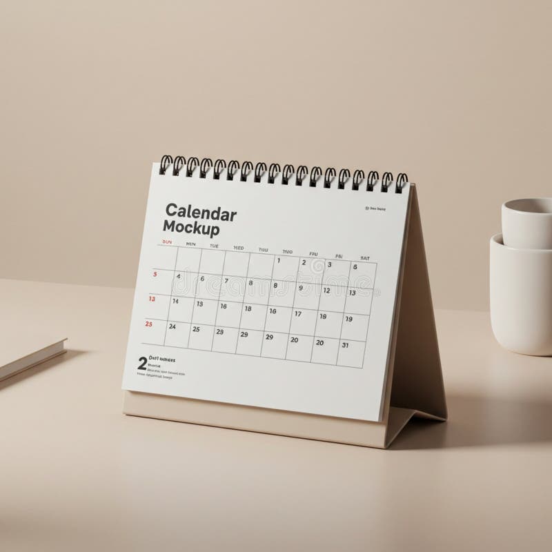 A Desk Calendar Mockup with a Spiral Binding is Prominently Displayed ...