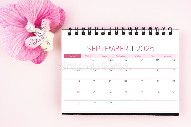 Desk Calendar for September 2025 with Pink Orchid Stock Photo - Image ...