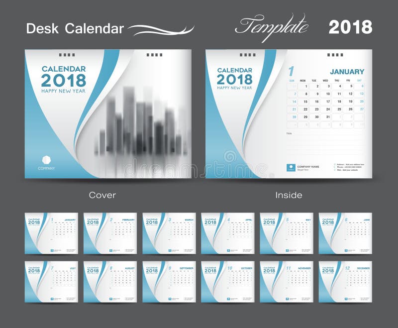 Desk Calendar 2018 Template Layout Design, Blue Cover Stock Vector ...