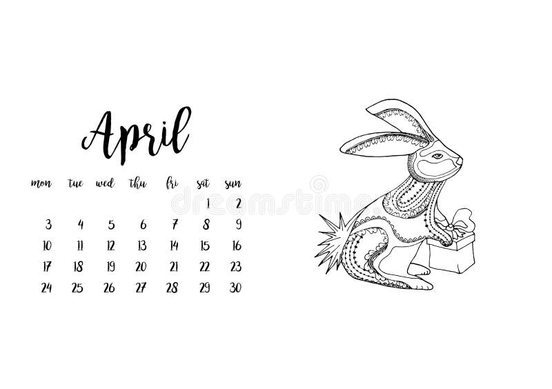 Desk Calendar Template for Month April. Week Starts Monday Stock Vector ...