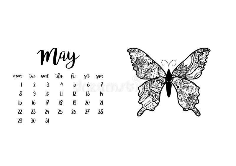 Desk Calendar Template for Month May. Week Starts Monday Stock Vector ...