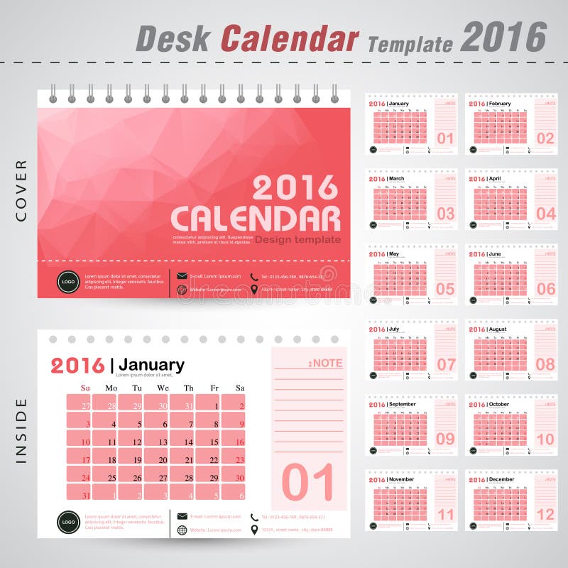 Desk Calendar 2016 Vector Design Template with Colorful Triangle ...