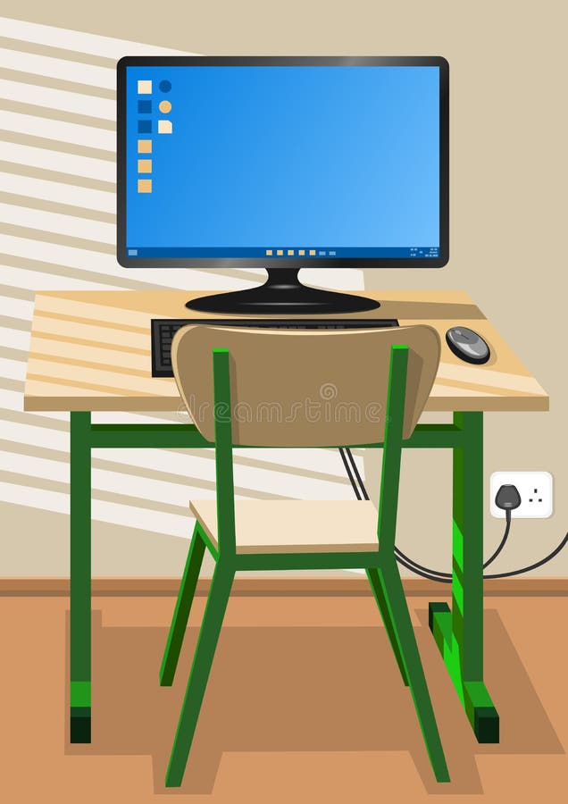 Desk, chair and a computer stock vector. Illustration of desk - 52297992