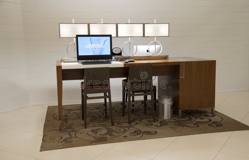 Computer desk in a hotel stock photo. Image of desktop - 2433916