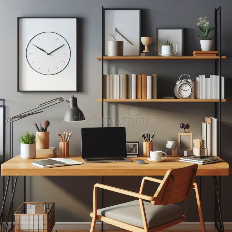 Desk, Chair, and Laptop: Essential Workspace Tools Stock Photo - Image ...
