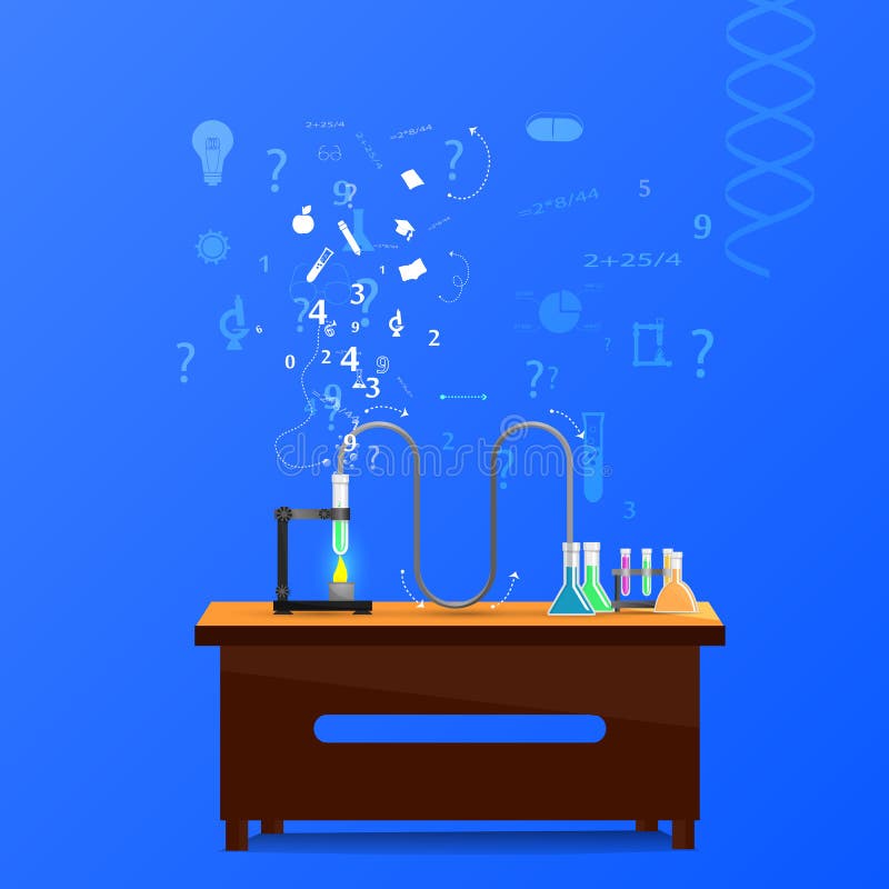 Desk and chemical tubes stock illustration. Illustration of academic ...