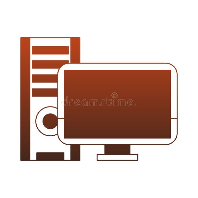 Desk Computer with Cpu Red Lines Stock Vector - Illustration of screen ...