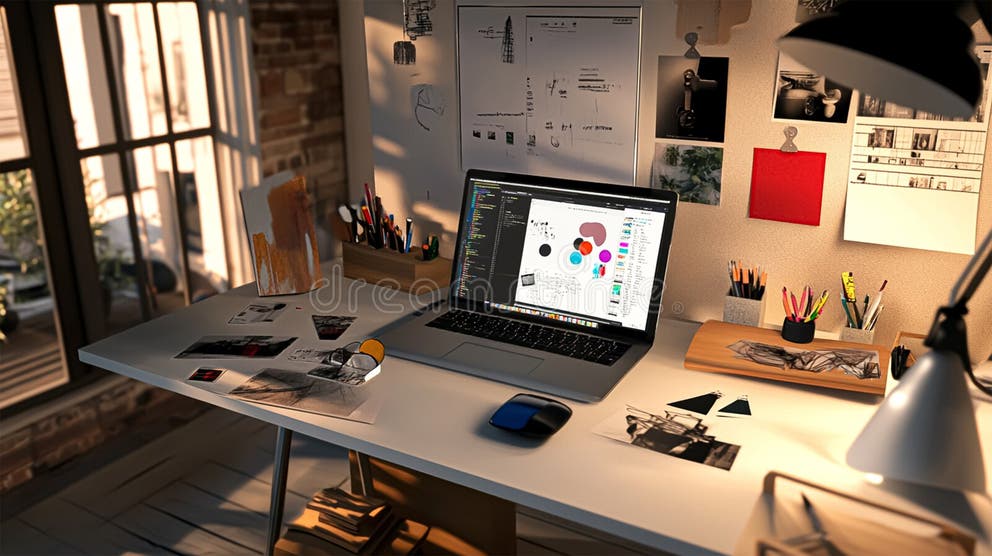 Desk Computer Desktop Computer Interior Creative Work Environment ...