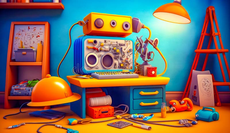 Desk with Computer and Hard Hat on Top of it. Generative AI Stock ...