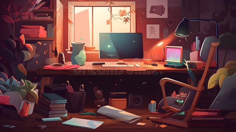 Desk with Computer and Lot of Clutter on Top of it. Generative AI Stock ...