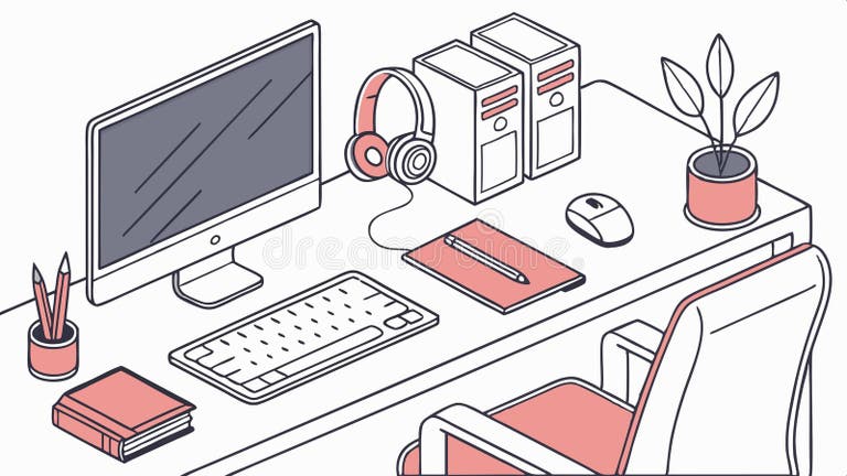 Desk with Computer, Office Workspace, Tech Setup, and Modern Workplace ...