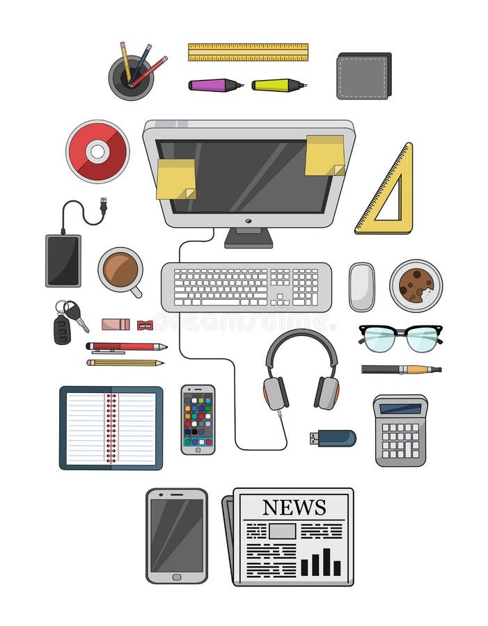 Desk with Computer and Other Accessories Vector Stock Vector ...