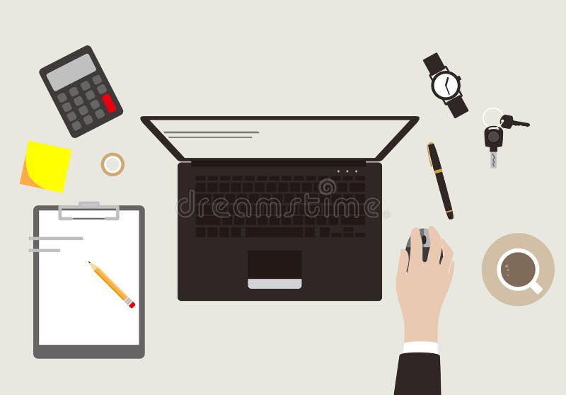 Working Place, Man Using Mouse To Control the Computer Stock Vector ...