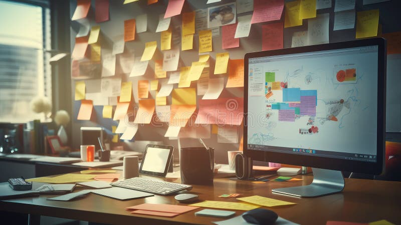 Desk Computer Screen in Office Stock Illustration - Illustration of ...