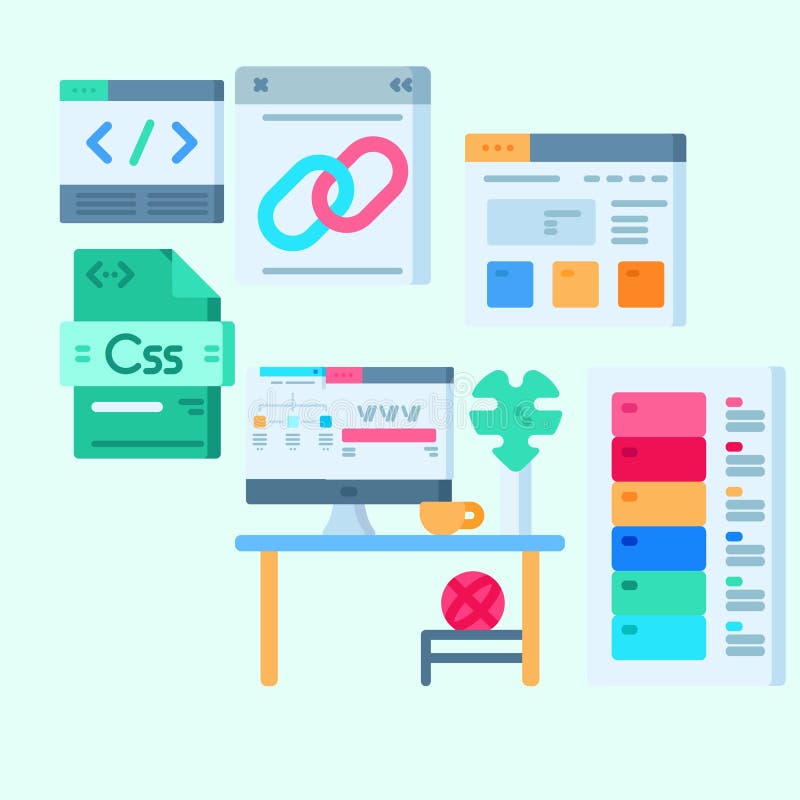 Desk and Computer Setup and Some Office Work Templates Stock Vector ...