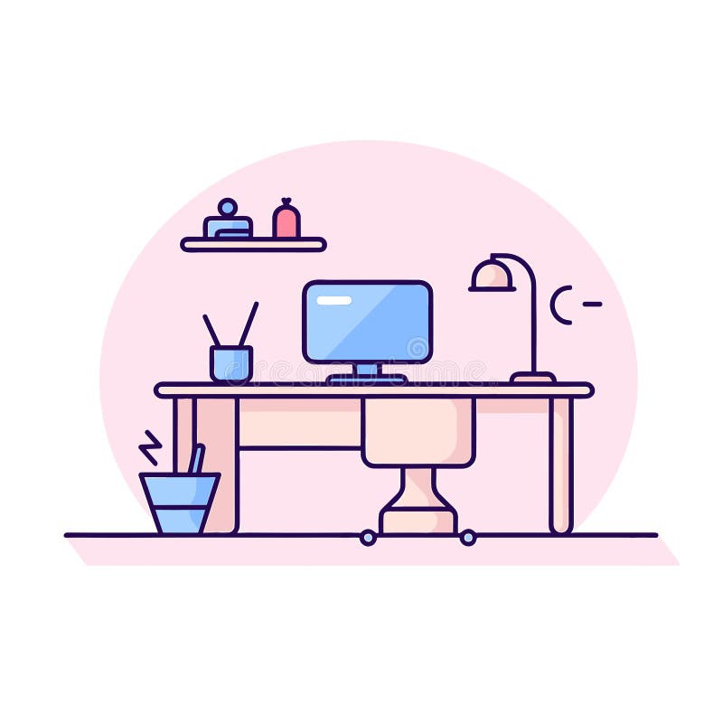 Vector of a Computer Desk with a Desktop Computer on Top Stock Vector ...