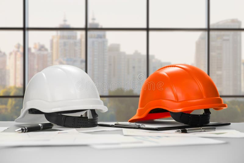 Desk in Counstruction Manager S Office. Stock Photo - Image of industry ...