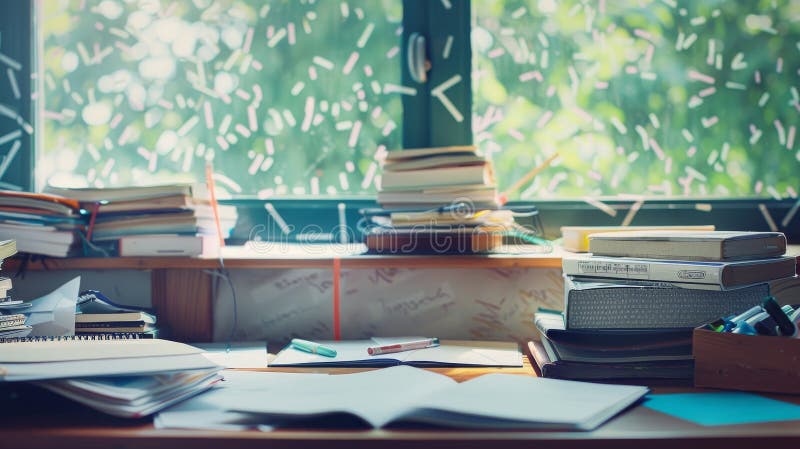 A Messy Desk with Books and Papers a Desk Covered in a Mess of Books ...
