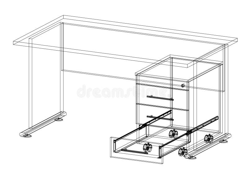 Office Desk with Computer Architect Blueprint - Isolated Stock ...