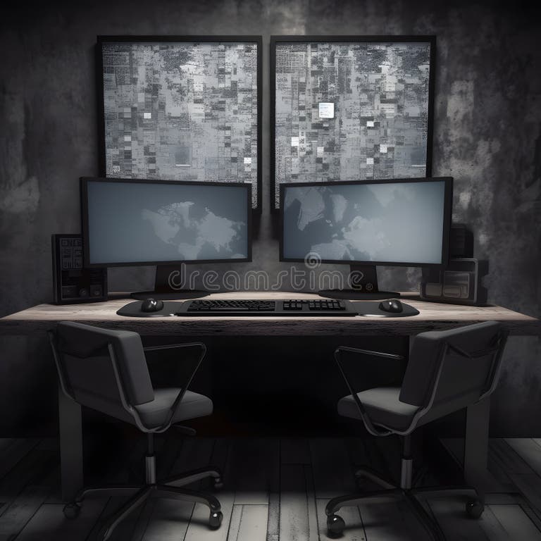 A Desk with a Desktop Computer and Two Computer Monitors Created with ...