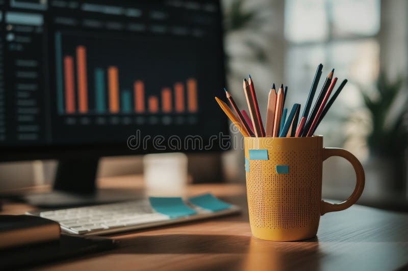 The Desk is Disorganized with Notes and Office Items, Indicating an ...