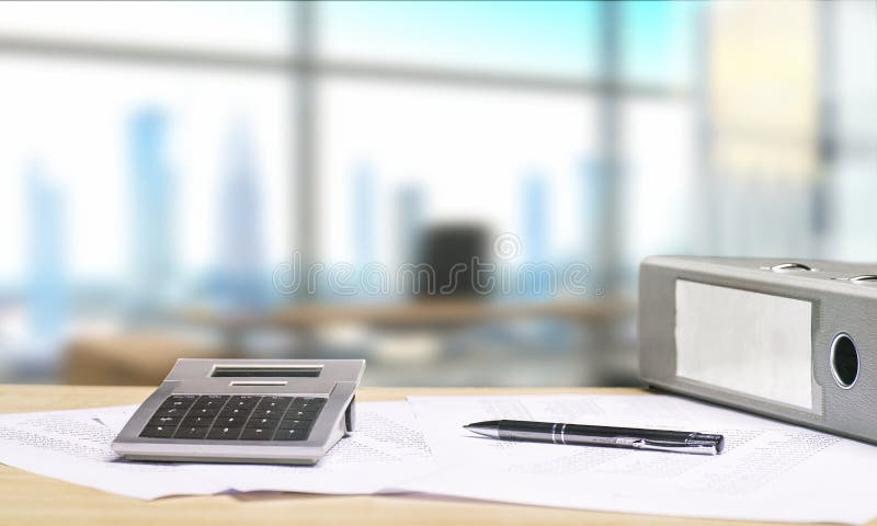 Desk with Documents and Skyline View Stock Photo - Image of desk ...