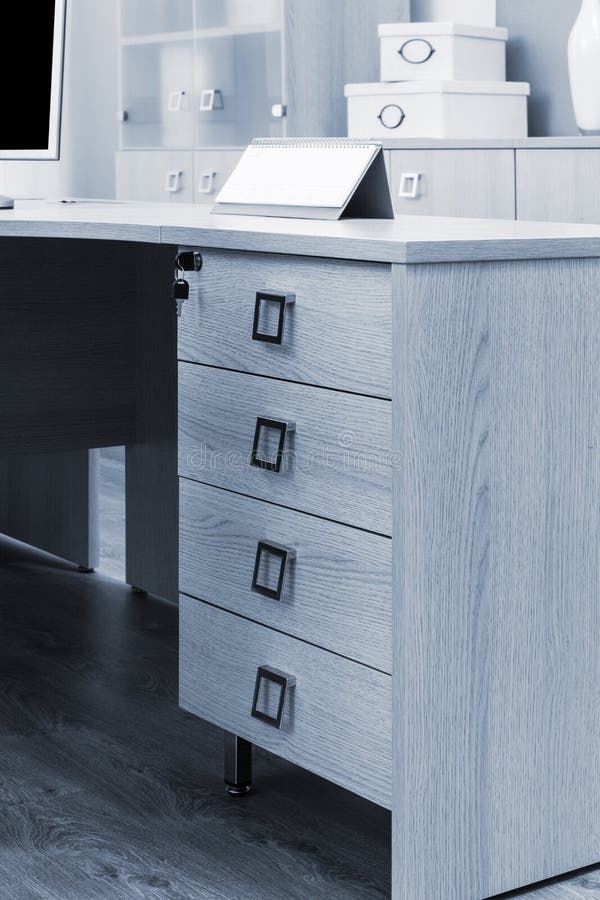 Desk with Drawers in the Office Stock Photo - Image of style, black ...