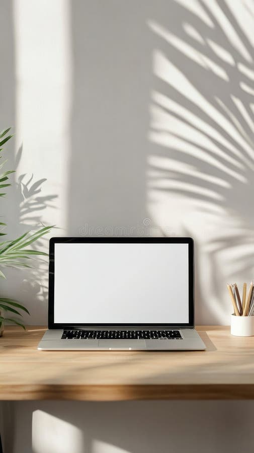 Desk Elements Arrangement with Empty Screen Laptop Stock Image - Image ...
