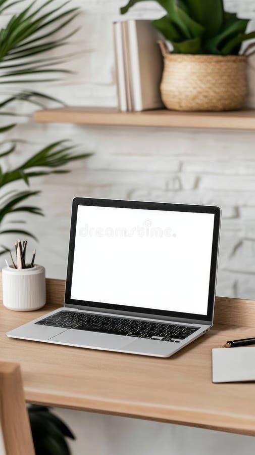 Desk Elements Arrangement with Empty Screen Laptop Stock Photo - Image ...
