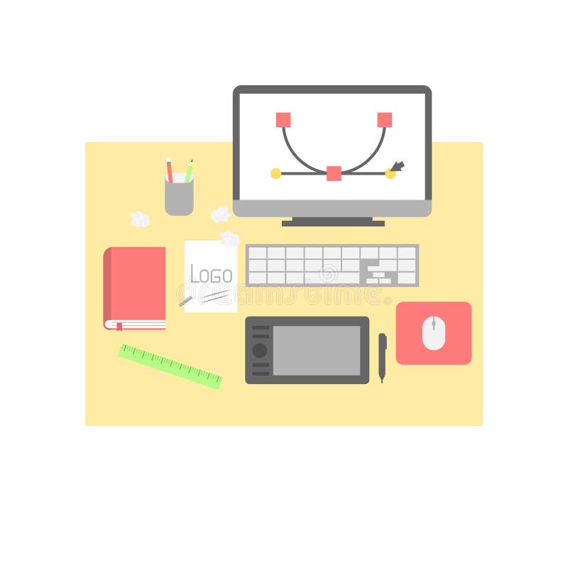 Desk Elements of Graphic Designer Vector Color Illustration Stock ...