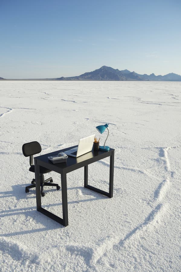Desk and Empty Office Chair Outdoors White Desert Stock Image - Image ...