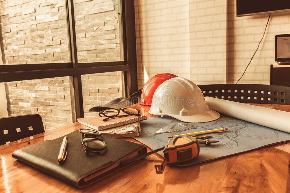 Desk Engineer Cluttered, when the Evening Stock Photo - Image of ...