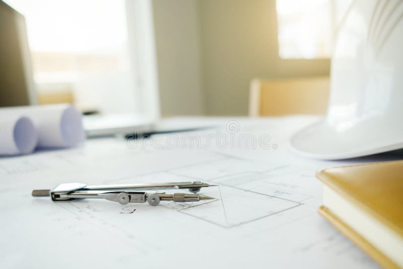 Desk of Engineering Project with Engineering Tools Stock Image - Image ...