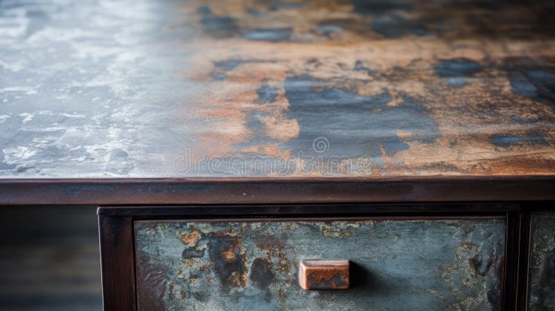 Rustic Charm: Vintage Velvet Desk with Cracked Paint and Natural Grain ...