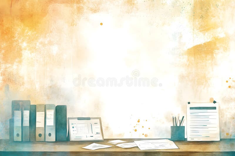 A Desk with a Few Books and a Computer Stock Illustration ...
