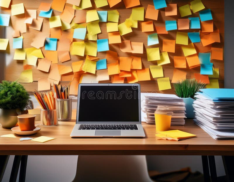 Desk Filled with Unfinished Sticky Notes Symbolizing Workplace Overload ...
