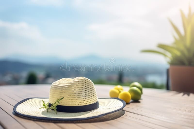 Desk of Free Space with Straw Hat Summer Background. Stock Illustration ...