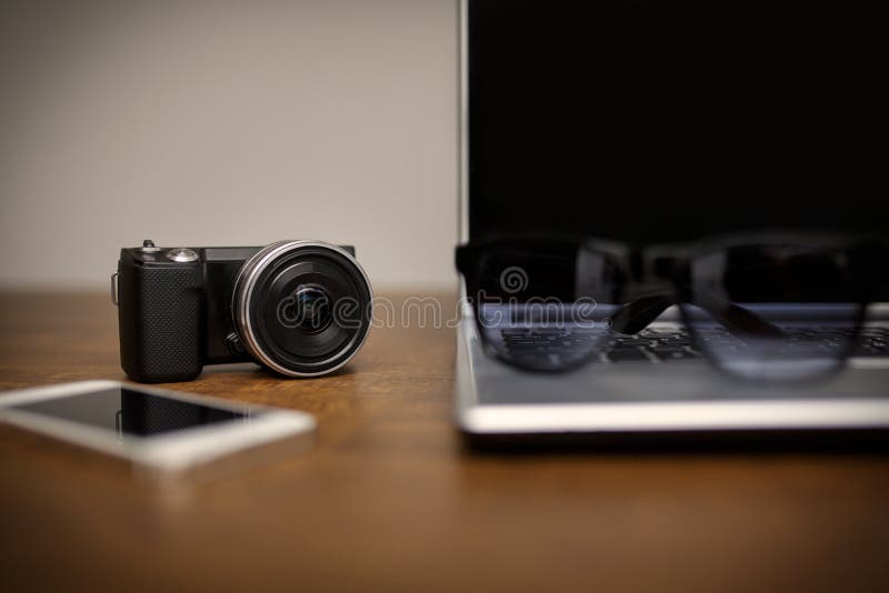 Desk Full of Electronic Gadgets Stock Photo - Image of gadget, front ...