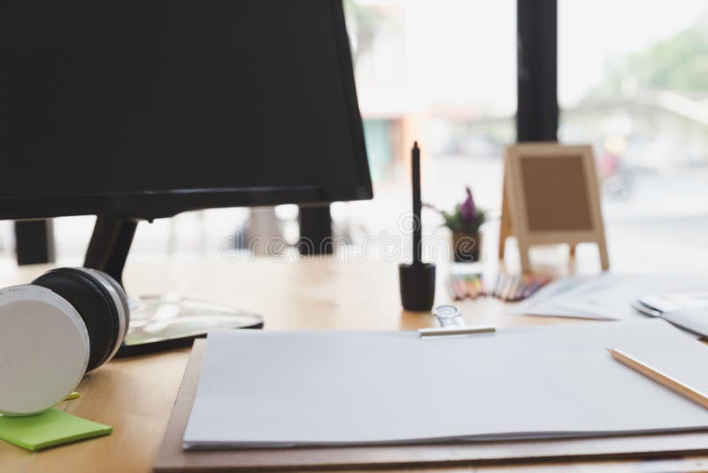 Desk of Graphic Designer at Work - Digital Tablet, Computer Screen ...