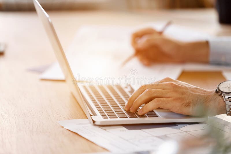 Desk and hands close up stock image. Image of desk, communication ...