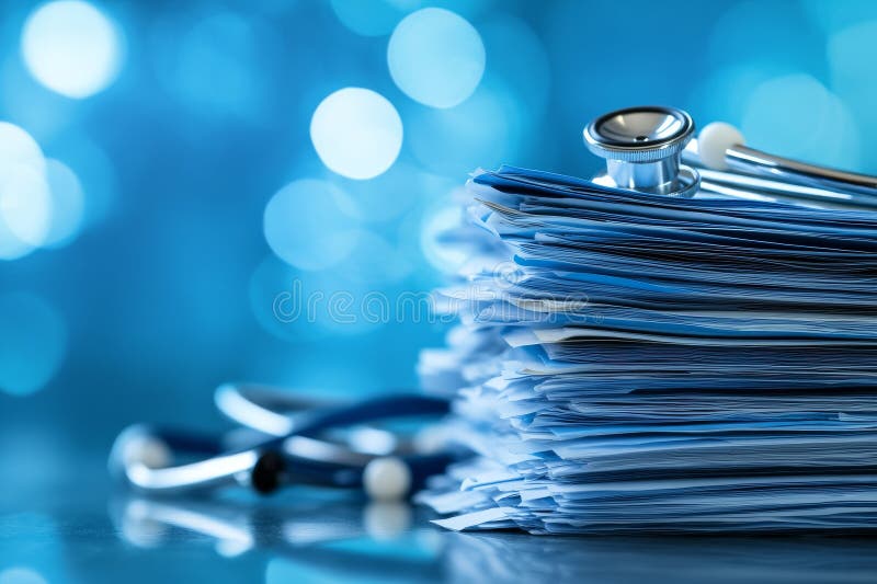 On a Desk in a Healthcare Facility, There is a Stack of Medical ...