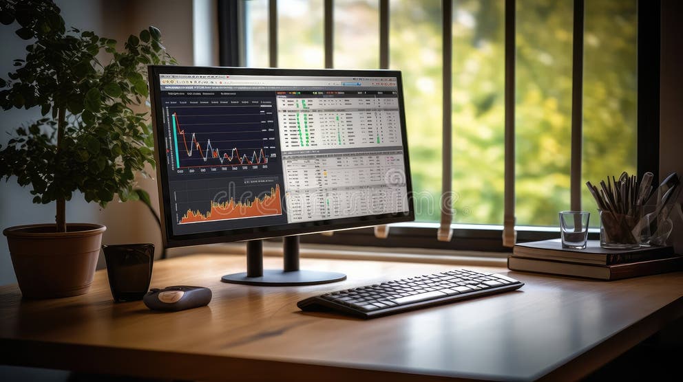 Desk Home Office Computer Screen Stock Illustration - Illustration of ...