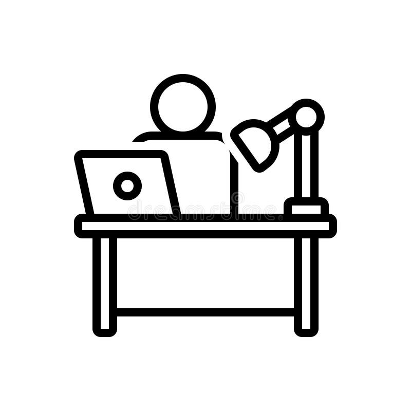 Black Line Icon for Desk, Workspace and Office Stock Illustration ...
