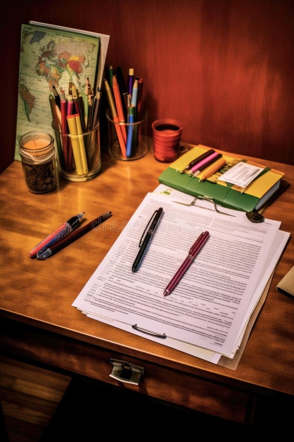 A Desk with Job Applications, Resume, and Pen Stock Illustration ...