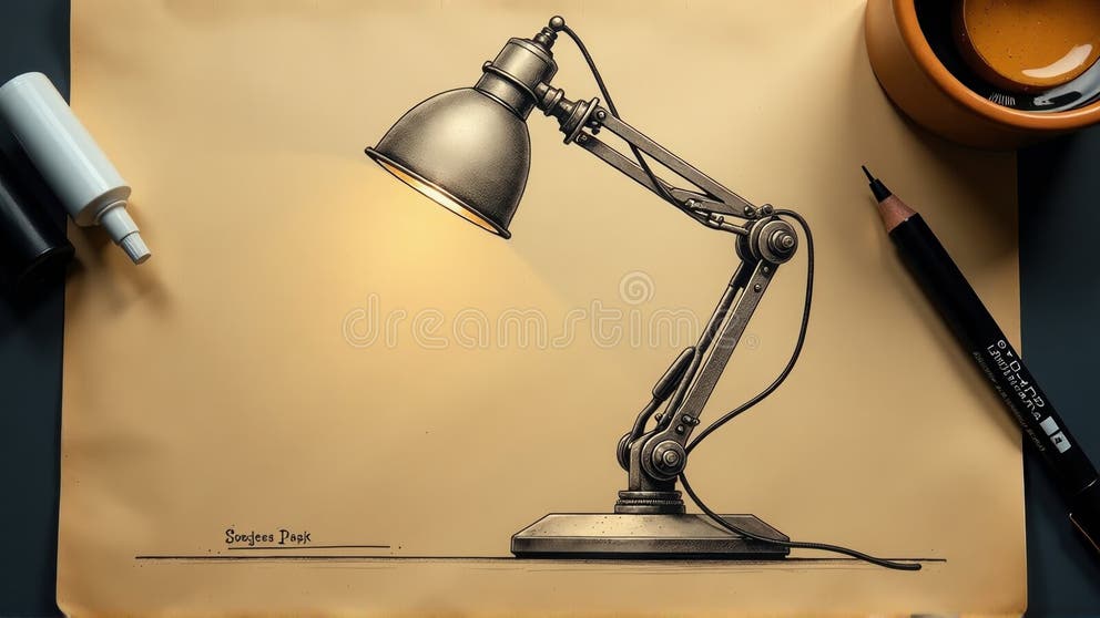 Desk Lamp Drawing. stock illustration. Illustration of lamp - 337670147