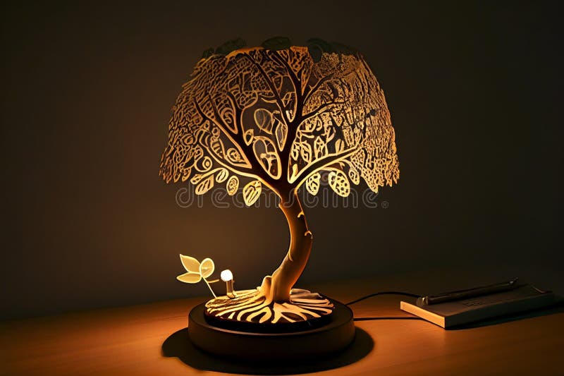 Desk Lamp in the Shape of Tree, Ai Illustration Stock Illustration ...