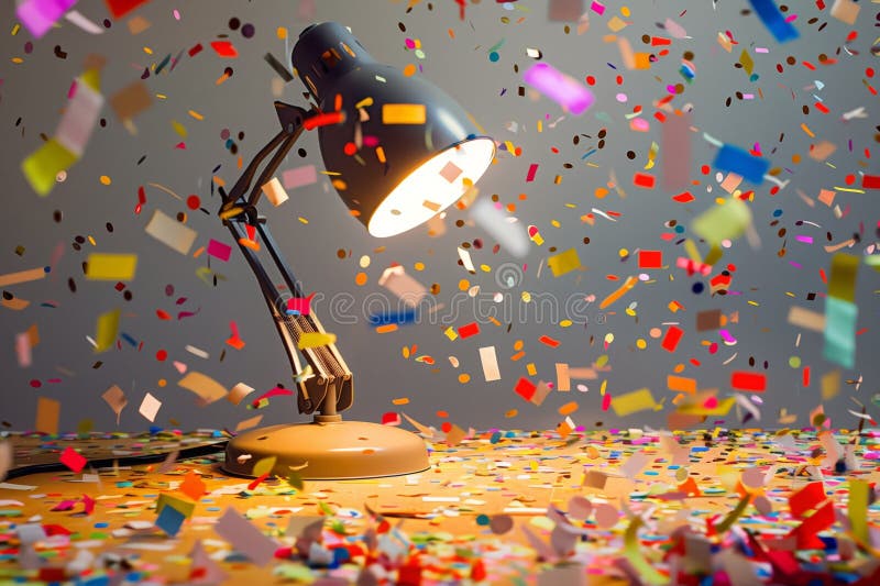 Desk Lamp Shining Over a Work Area Sprinkled with Confetti Stock Image ...