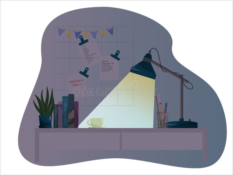 Desk with the Lamp for Study at Night Stock Vector - Illustration of ...