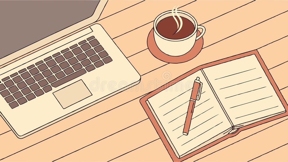 Desk with Laptop and Coffee, Workspace, Office Desk, Work from Home ...