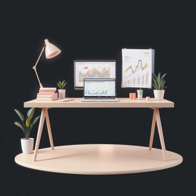 Desk Laptop Showing Financial Charts Data Analysis Tools Stock Photos ...